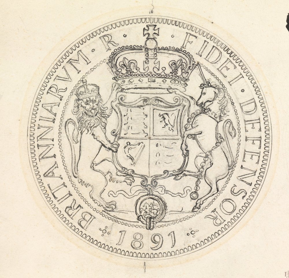 Two Design Sketches for the Florin and Shilling, 1891