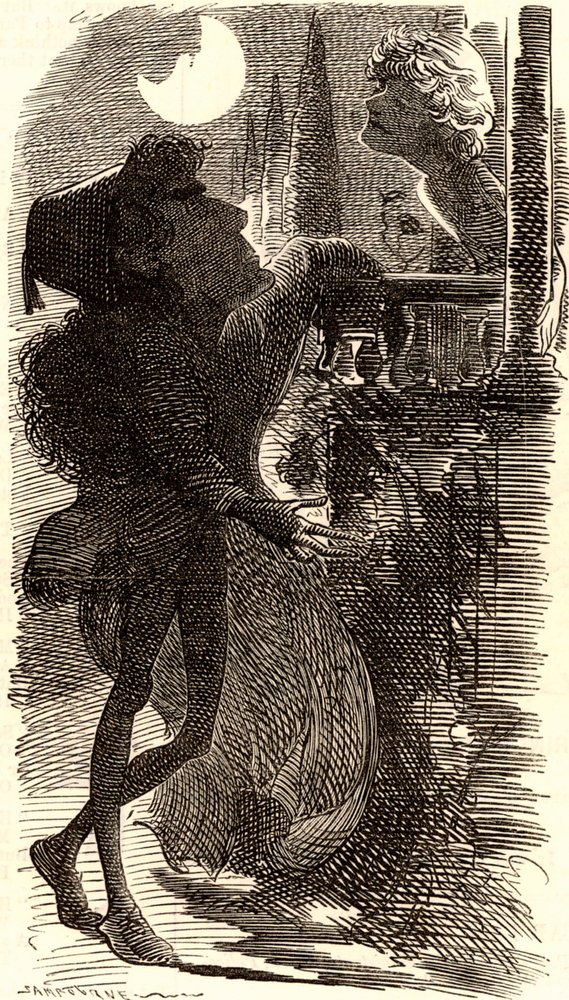 Henry Irving in balcony scene of "Romeo and Juliet"