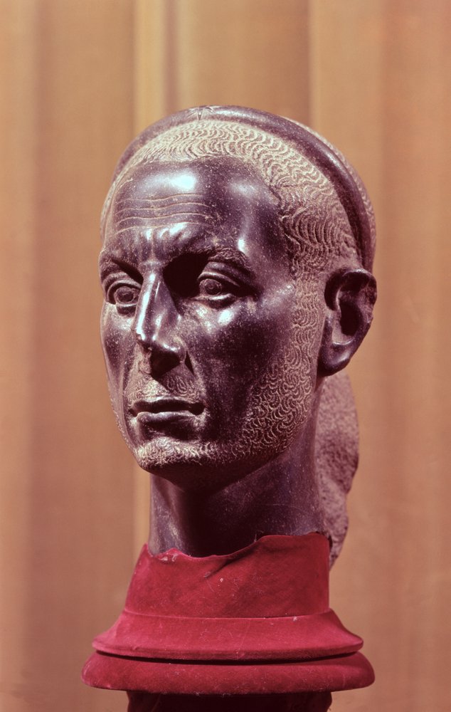 Head of a statue of a bearded priest with a starred diadem, thought to ...