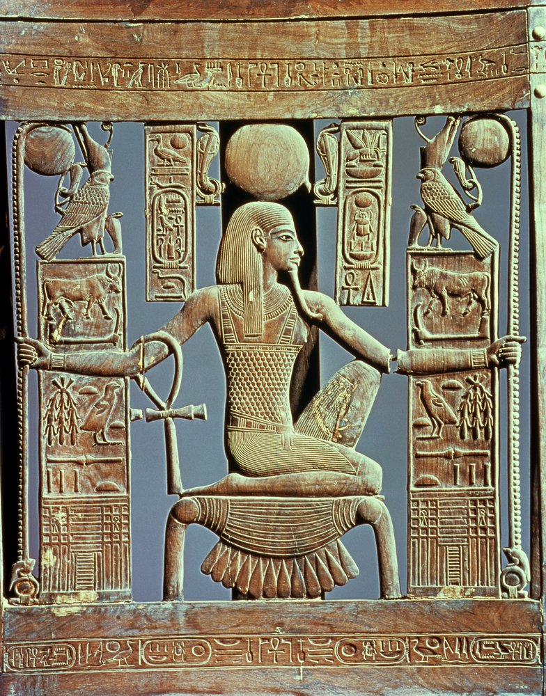 Back of a chair from the tomb of Tutankhamun depicting the spirit of ...