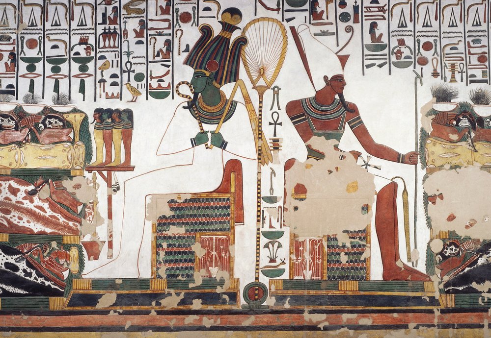 Osiris and Atum, fresco, east wall, east side chamber, Tomb of ...