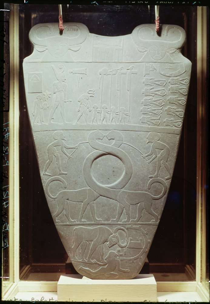 The Narmer Palette: Ceremonial Palette Depicting King Narmer, Wearing ...