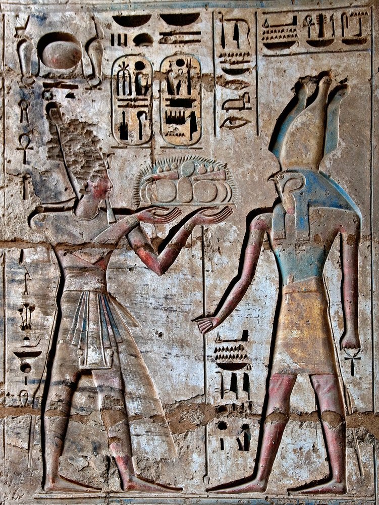 Pharaoh Carrying Offerings to the Divinity Horus (Detail)