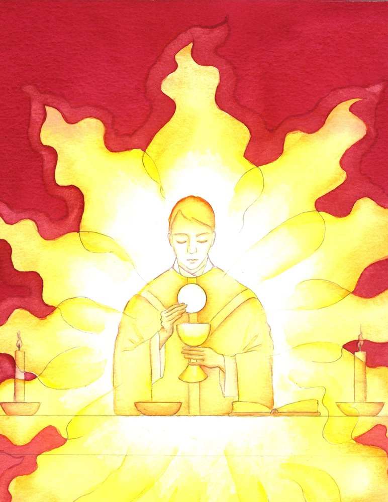 The Presence of Jesus in the Eucharist is like a blazing fire of glory