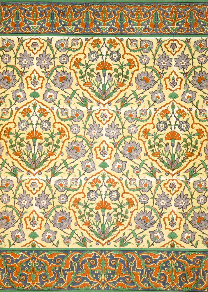 Faience Mural with Border Using Highly Stylised Repeating Patterns ...