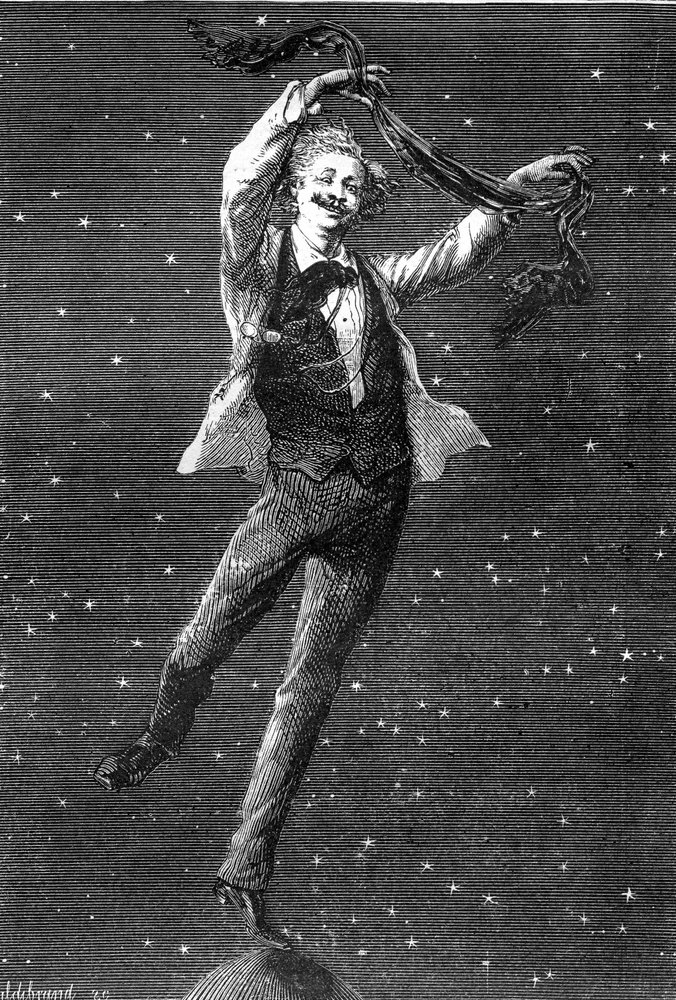 Illustration of Jules Verne's novel 'Around the Moon', drawing by Emile ...