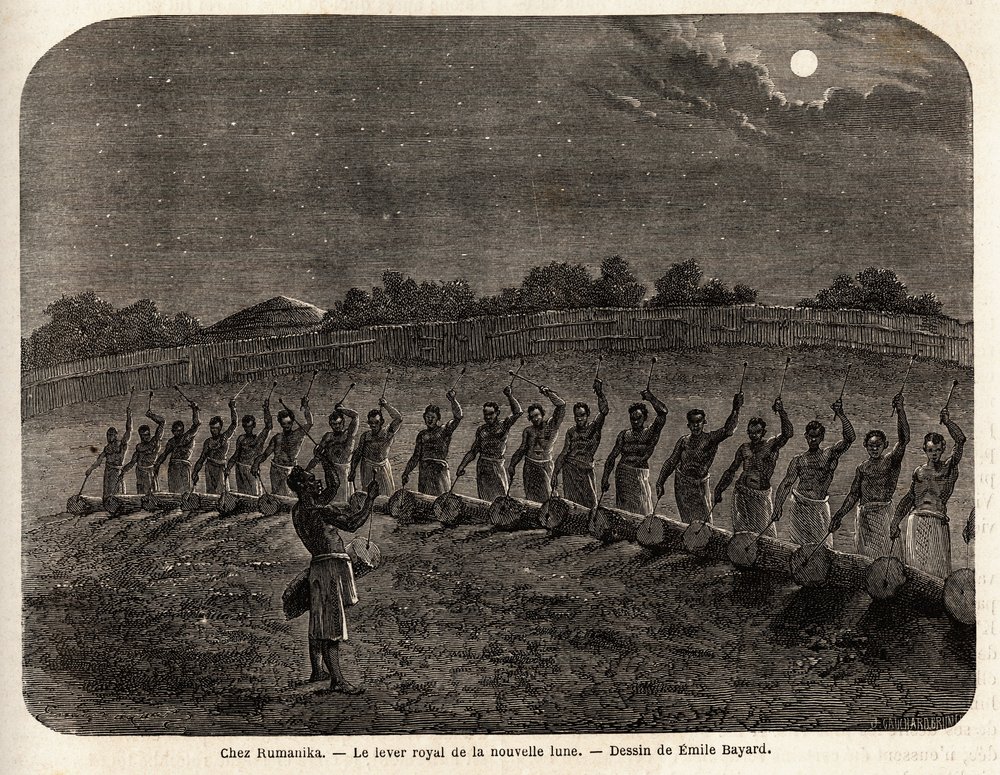 The ceremony of the drums for the rise of the new moon, at the head of ...