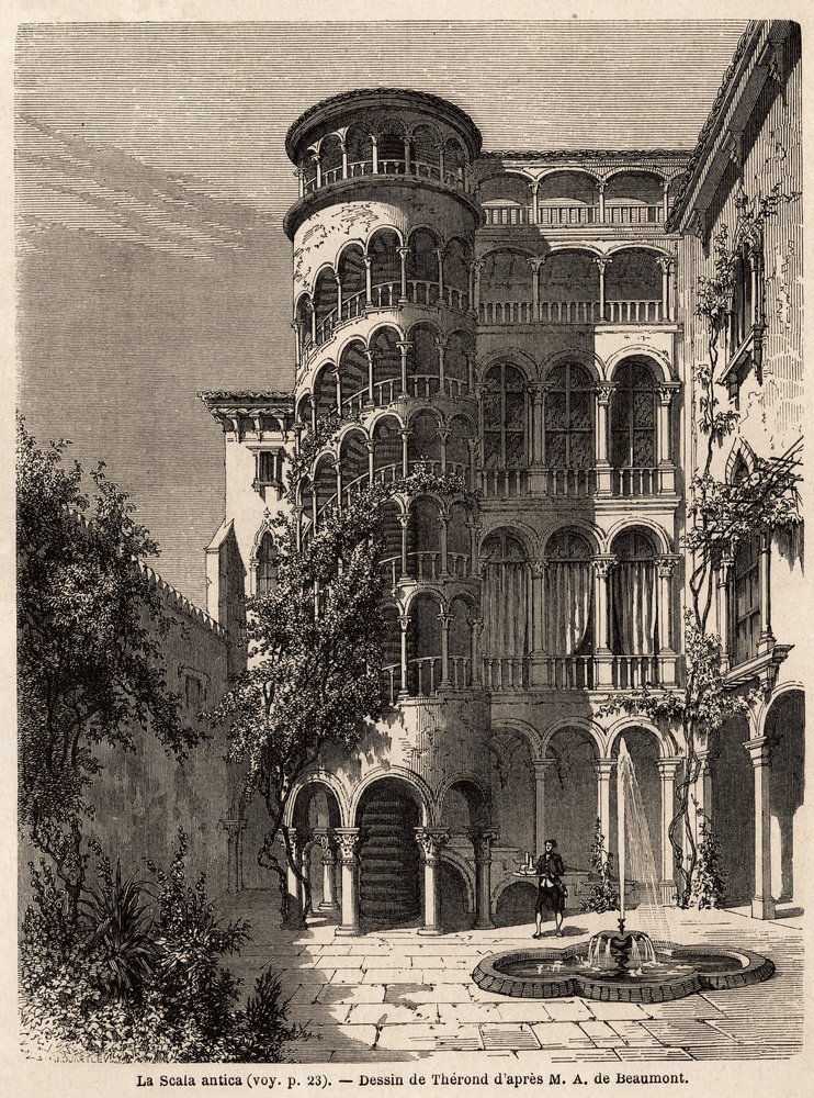 La Scala Antica, drawing by Therond, to illustrate Adalbert de Beaumont ...