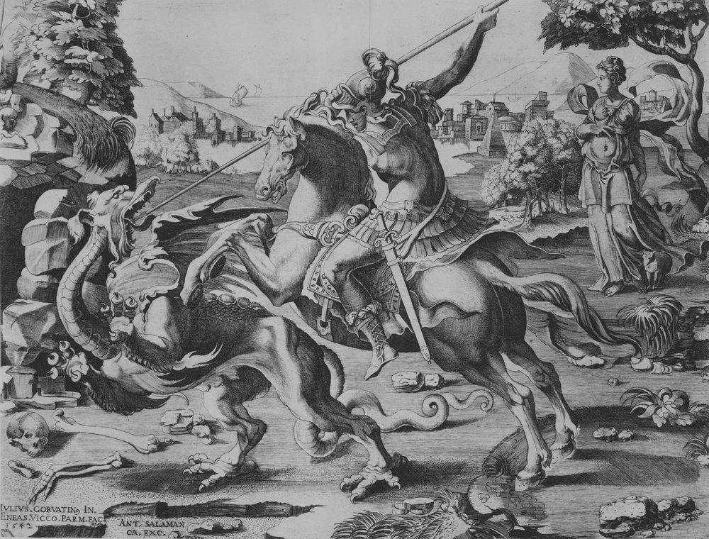 St George Killing the Dragon by Enea Vico: Fine art print
