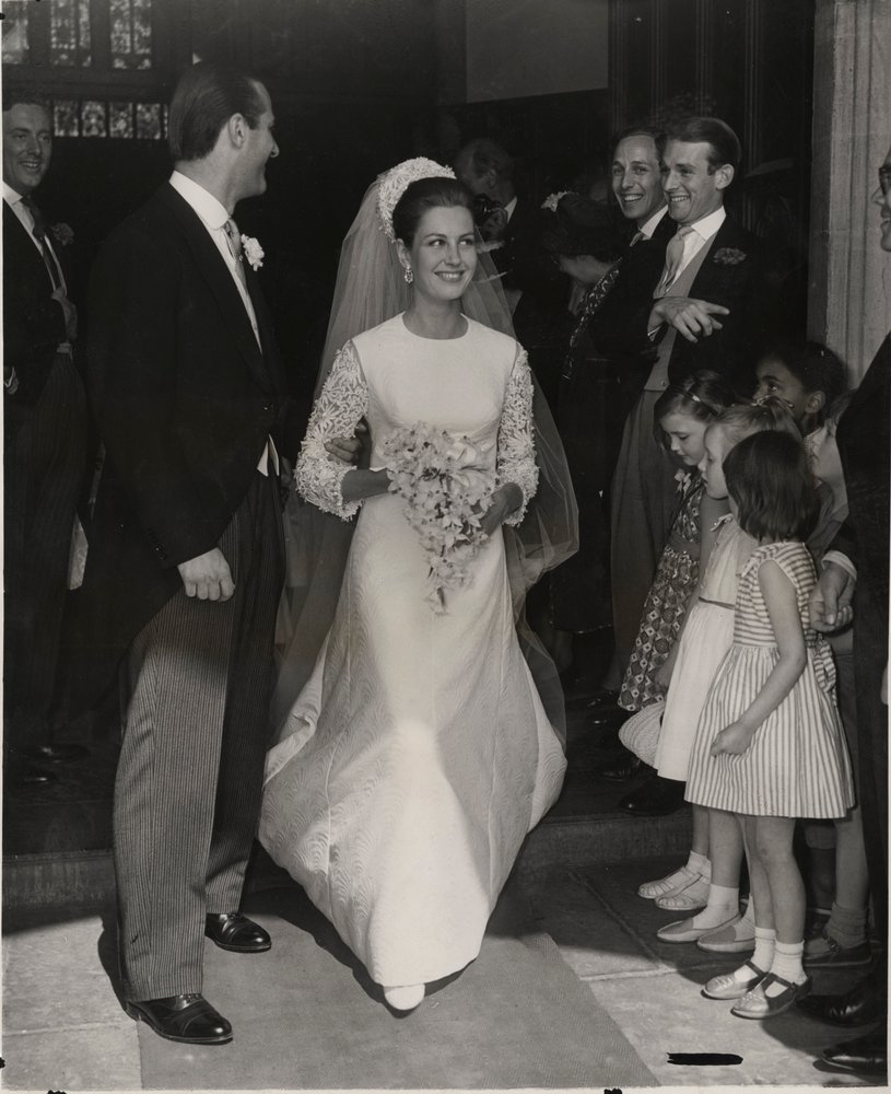 Lady Philippa Wallop wearing a Belleville Couture wedding dress