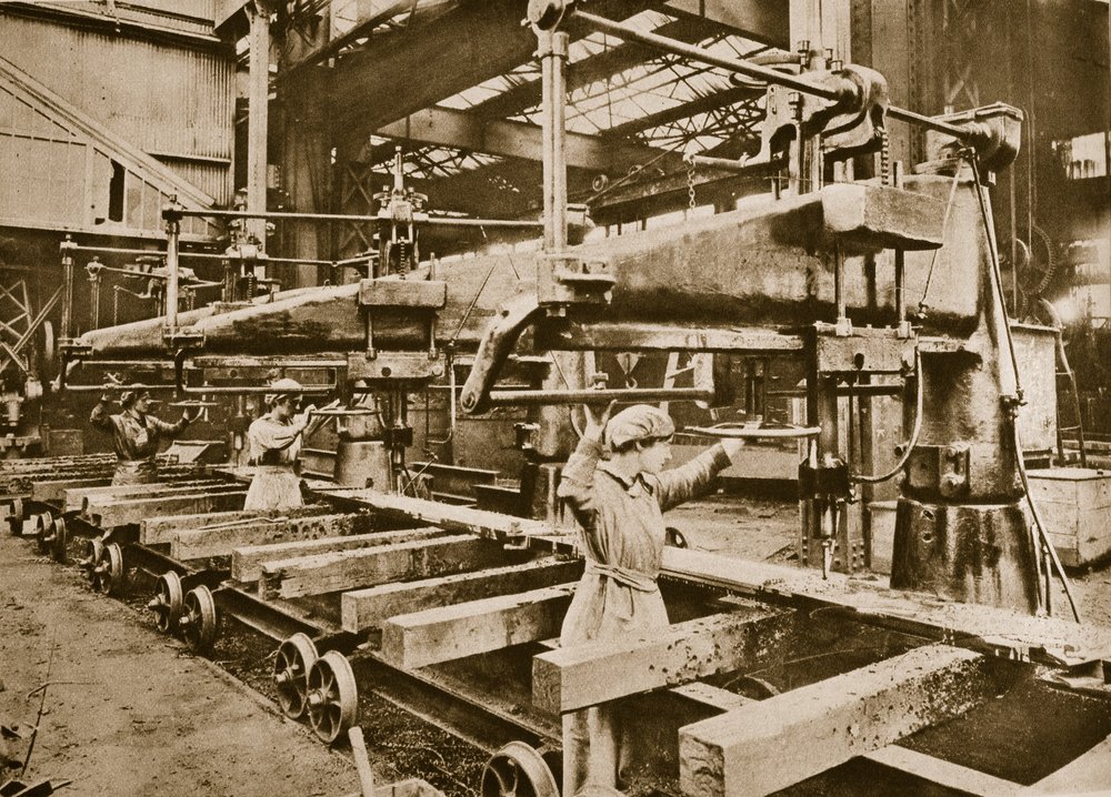 Women workers at a heavy metal armament factory