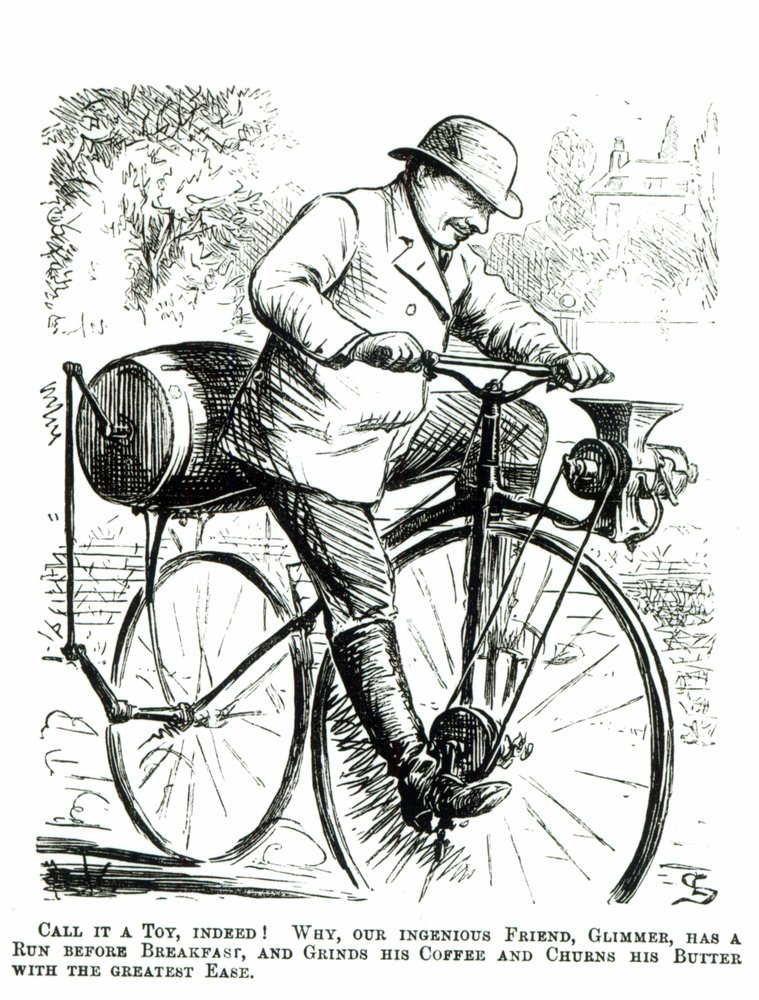 Cartoon making fun of the early days of Bicycles