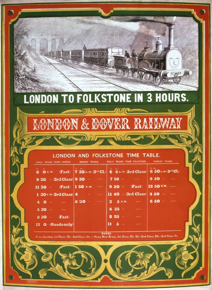 Early Timetable for the London to Dover Railway