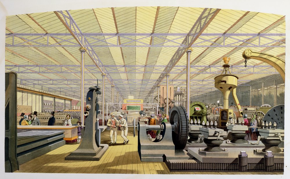 Inside Machinery Hall by English School: Fine art print