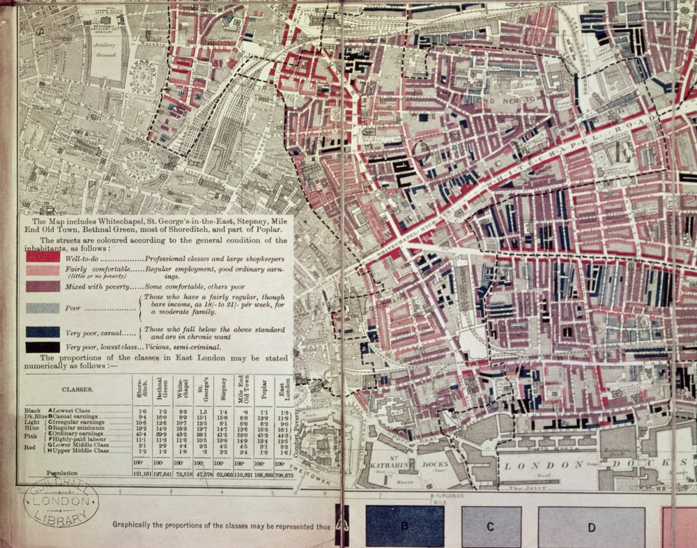 London: Whitechapel section, from a descriptive map of East End Poverty ...