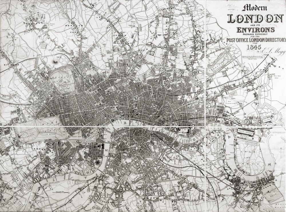 Map of Modern London and Its Environs, 1845