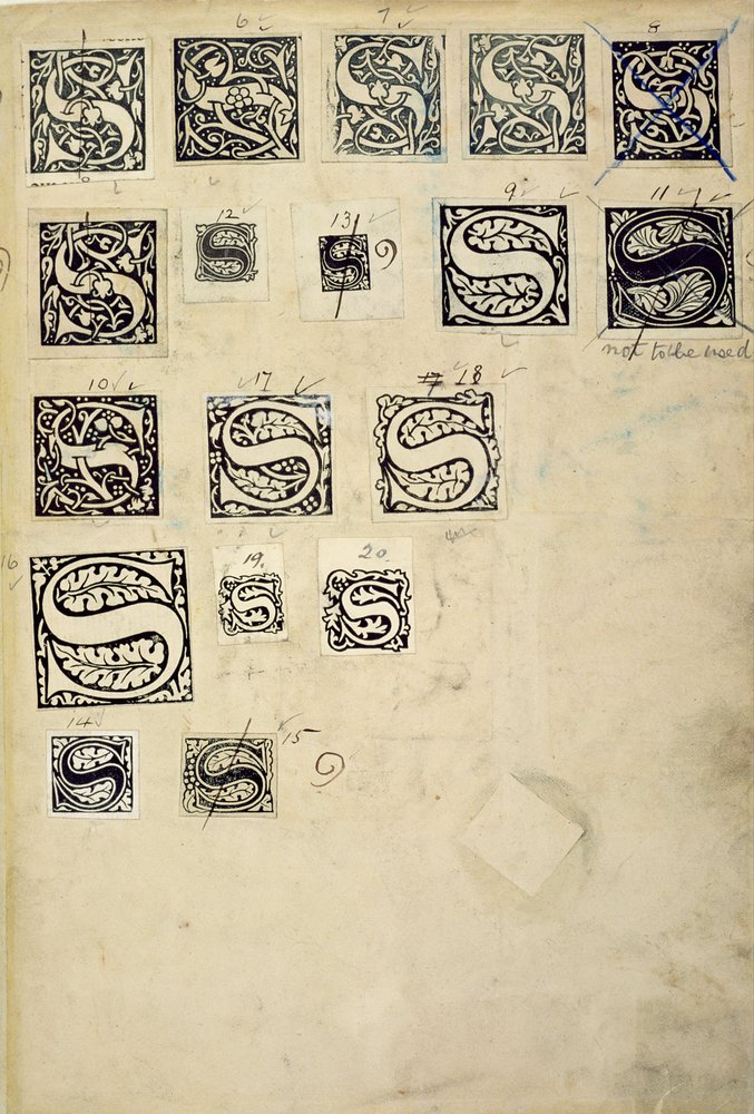 Page from a specimen book with sample proof letters, from the Kelmscott ...