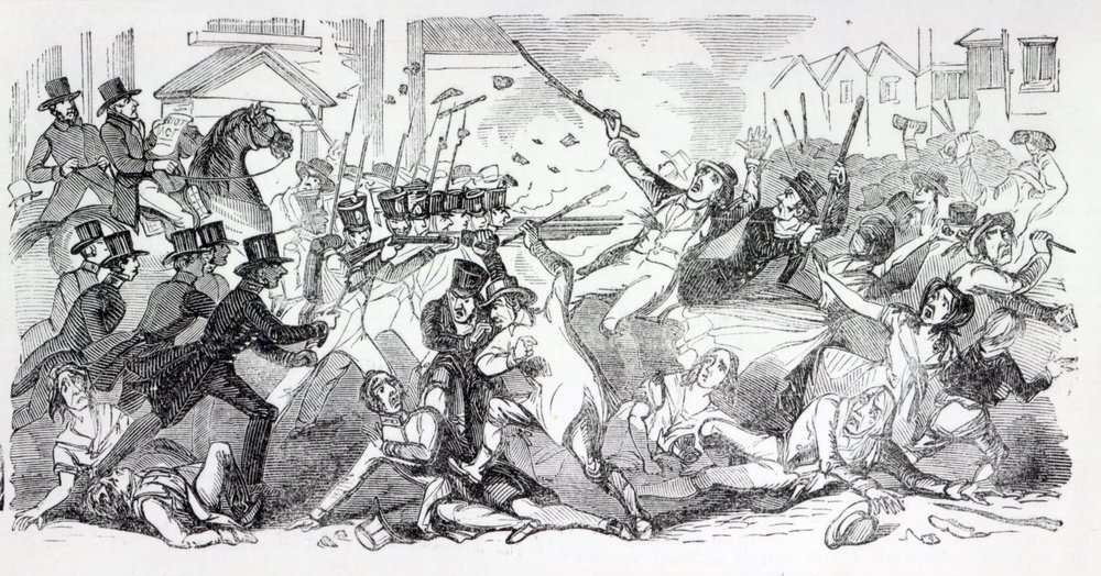 Plug Plot Riot in Preston, illustration from 'The Illustrated London News'