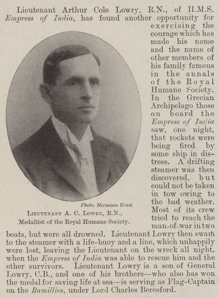 Lieutenant A C Lowry, RN, Medallist of the Royal Humane Society