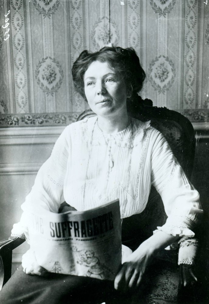 Portrait of Christabel Pankhurst Reading a Copy of The Suffragette c.1905