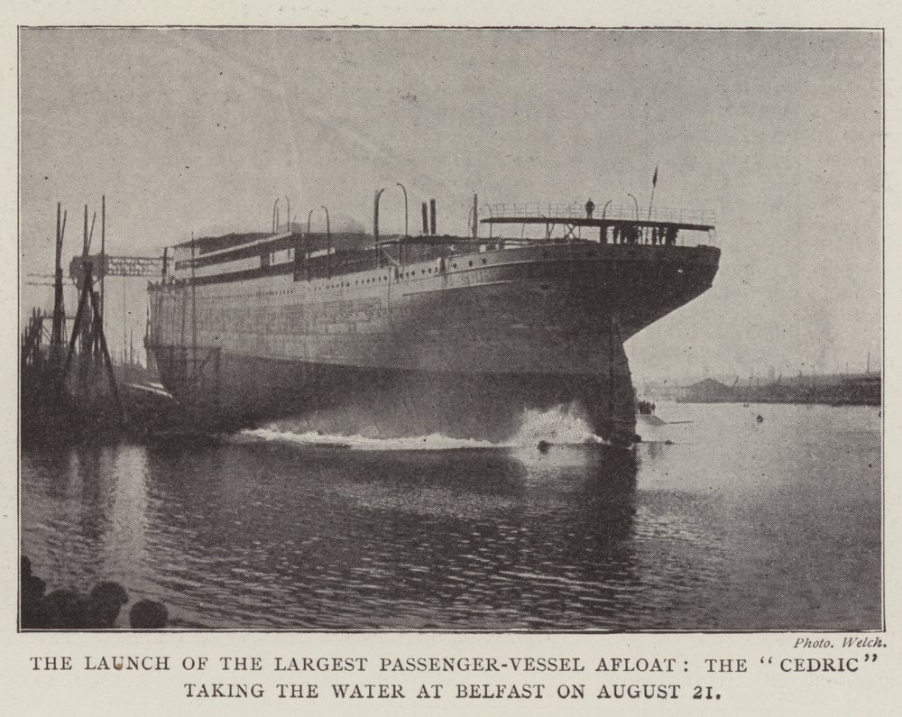 The Launch of the Largest Passenger-Vessel Afloat, the Cedric taking ...