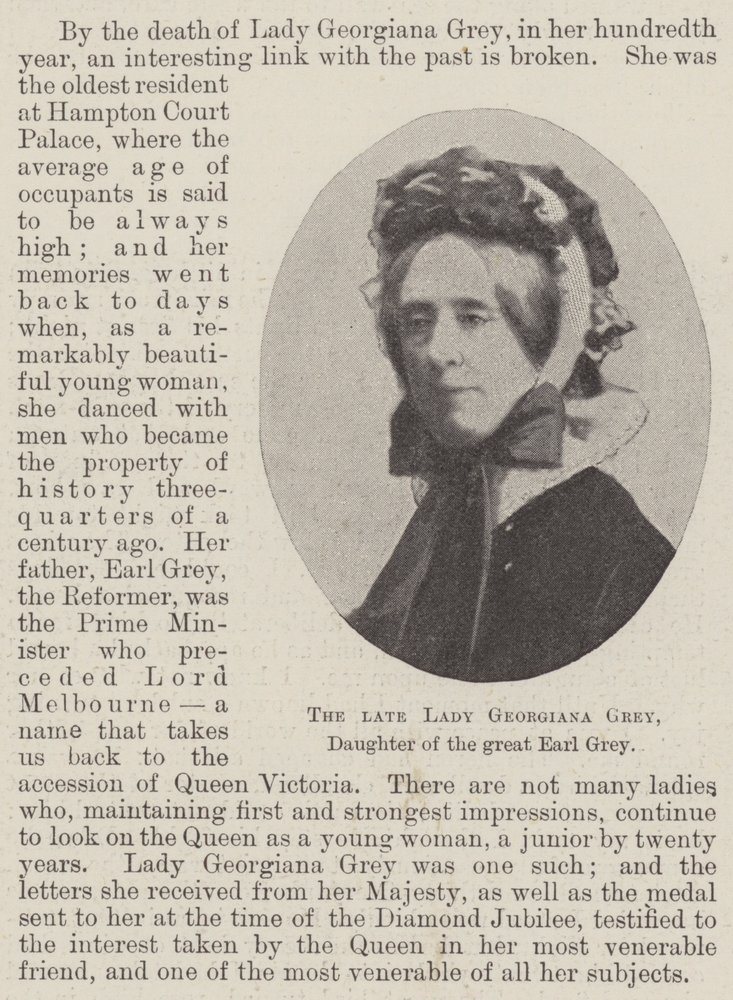 The late Lady Georgiana Grey, daughter of the great Earl Grey