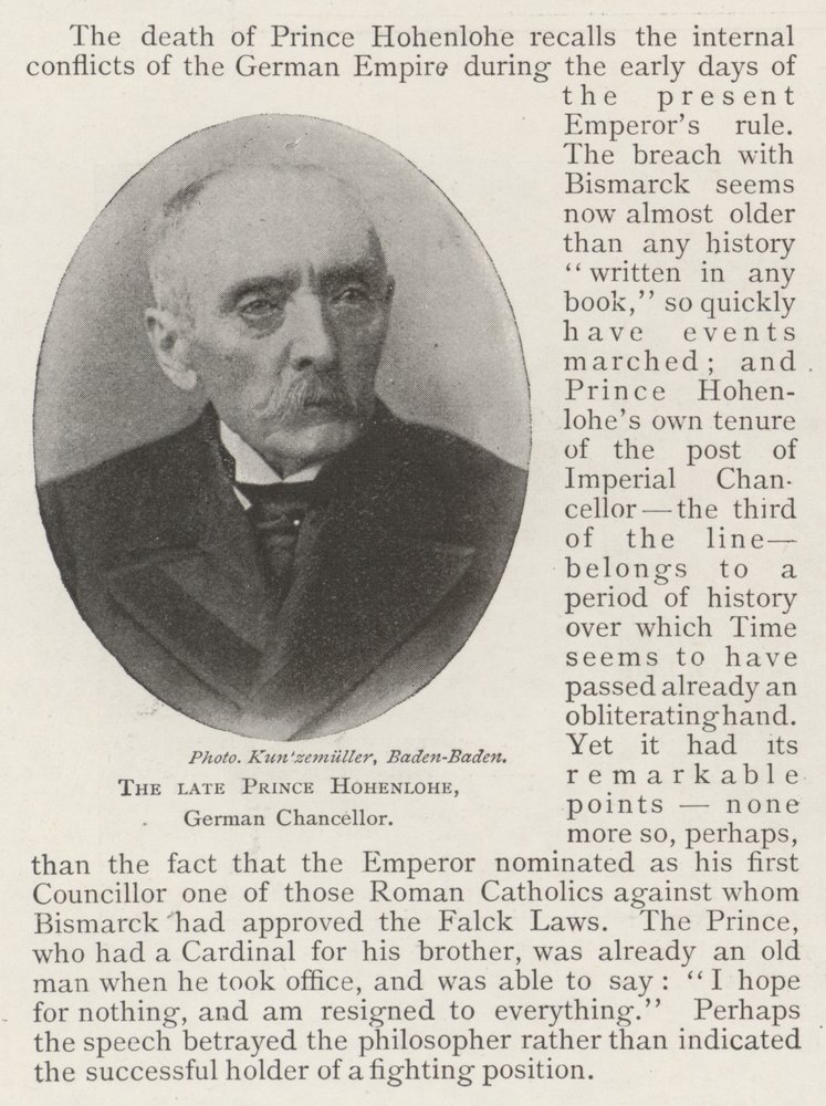 The late Prince Hohenlohe, German Chancellor