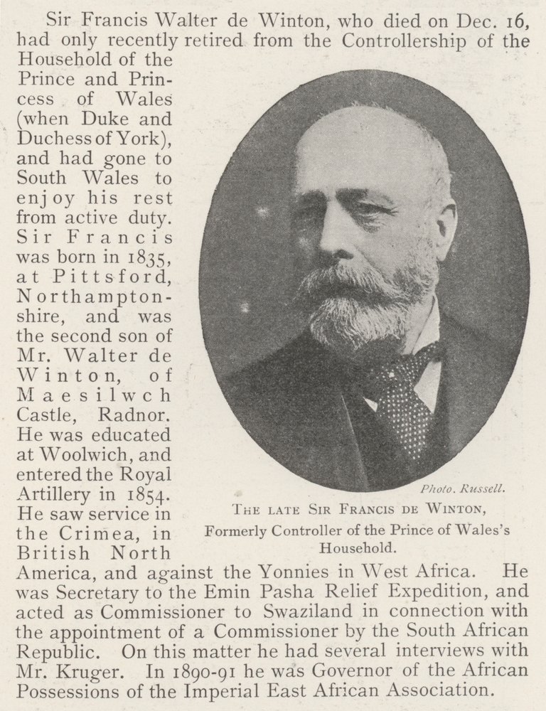 The Late Sir Francis de Winton, Formerly Controller of the Prince of ...