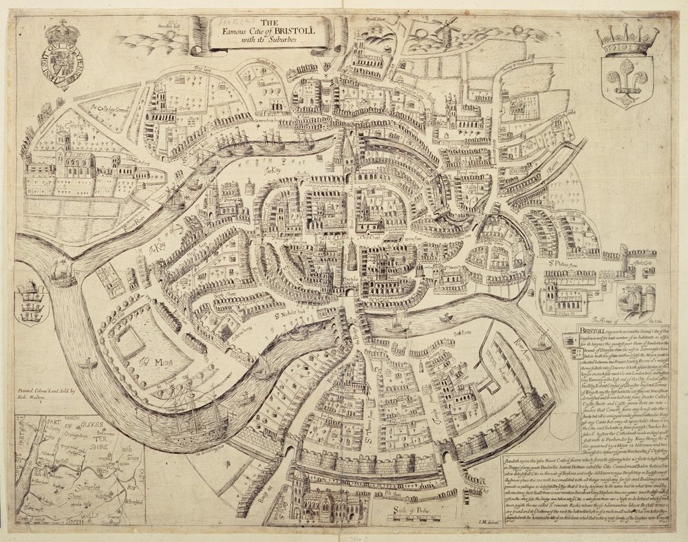 Ancient City Map of Bristol and its Suburbs, printed, coloured and sold ...