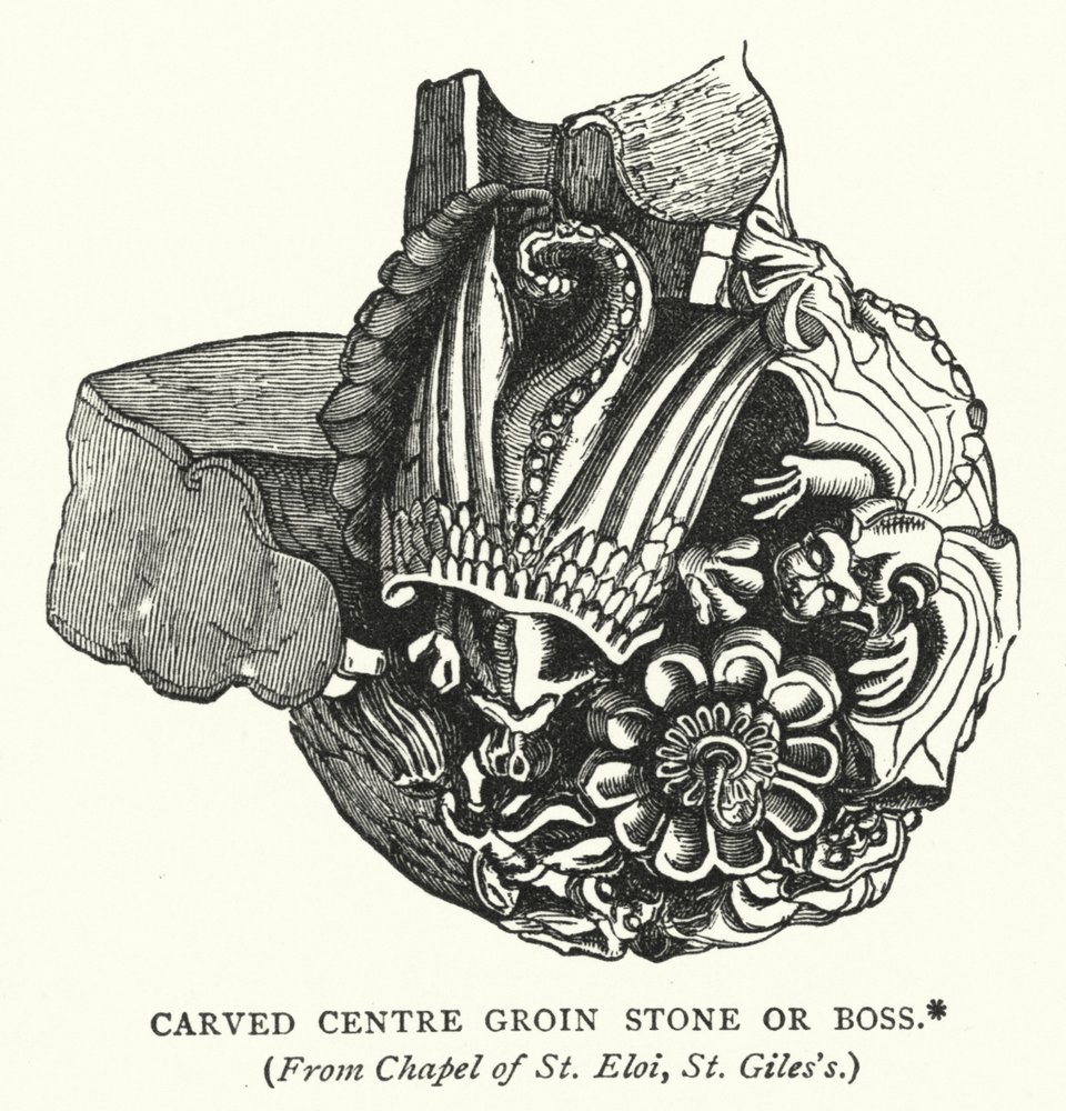 Carved Centre Groin Stone or Boss by English School