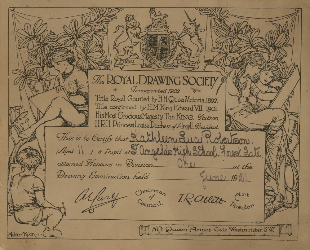 Certificate given by the Royal Drawing Society