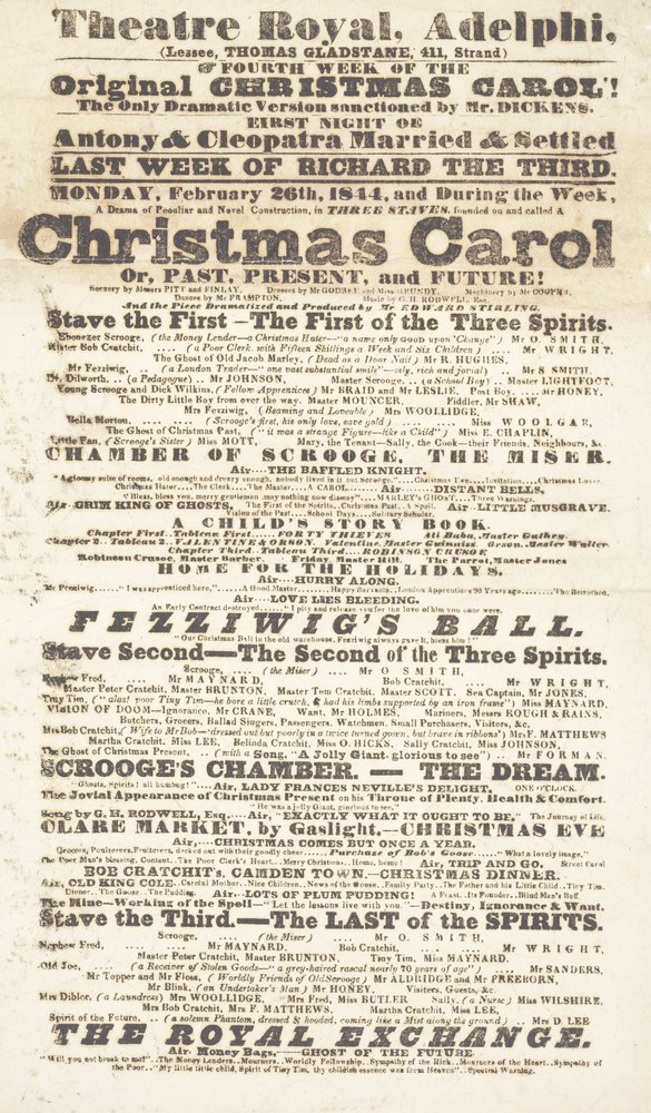 Dickens playbill: A Christmas Carol at Adelphi Theatre Royal, February ...