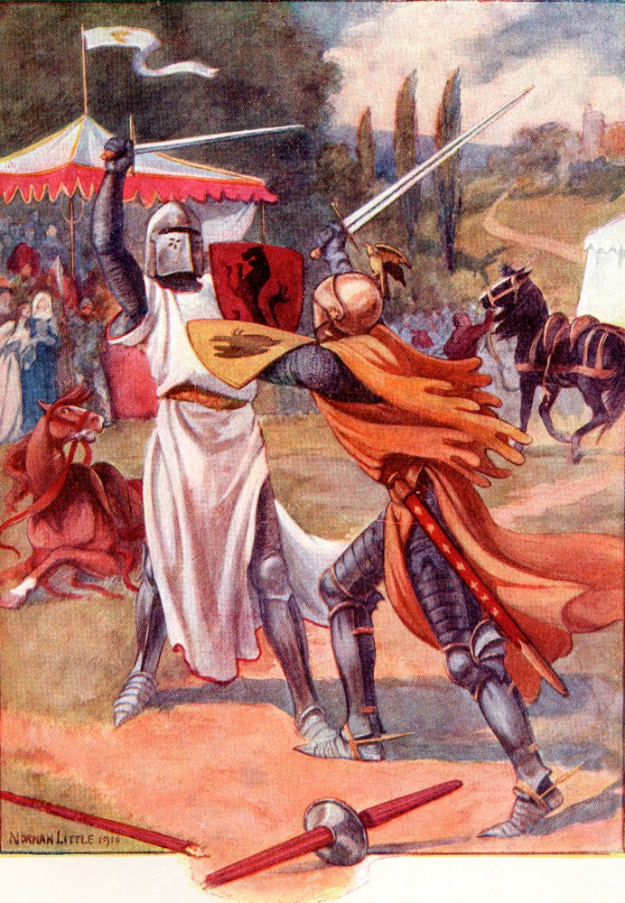 Fighting Knights in Armour. Coloured Illustration from the Book 'The ...