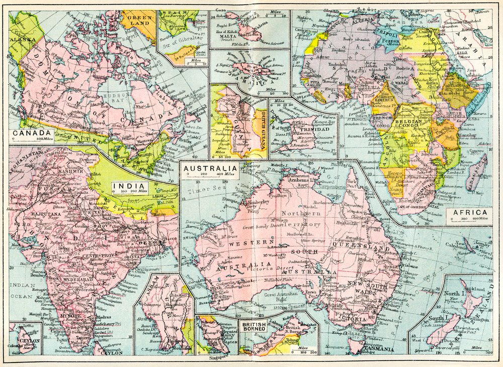 Map of British possessions in 1914 at the outbreak of WWI