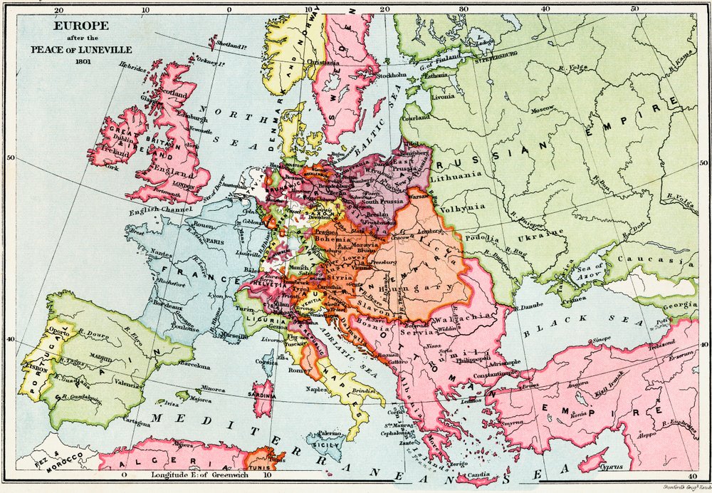 Map of Europe after the Peace of Luneville, 1801, from 'A Short History ...