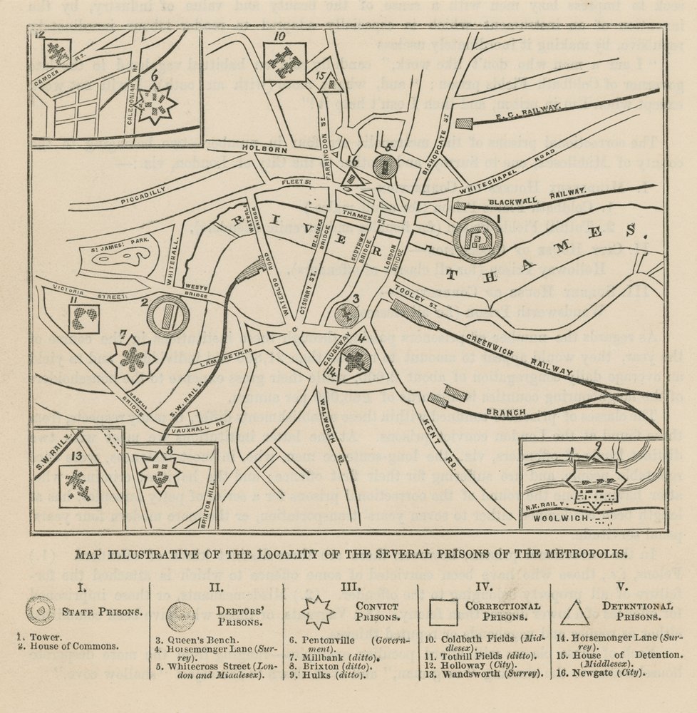 Map of London Prisons by English School: Fine art print