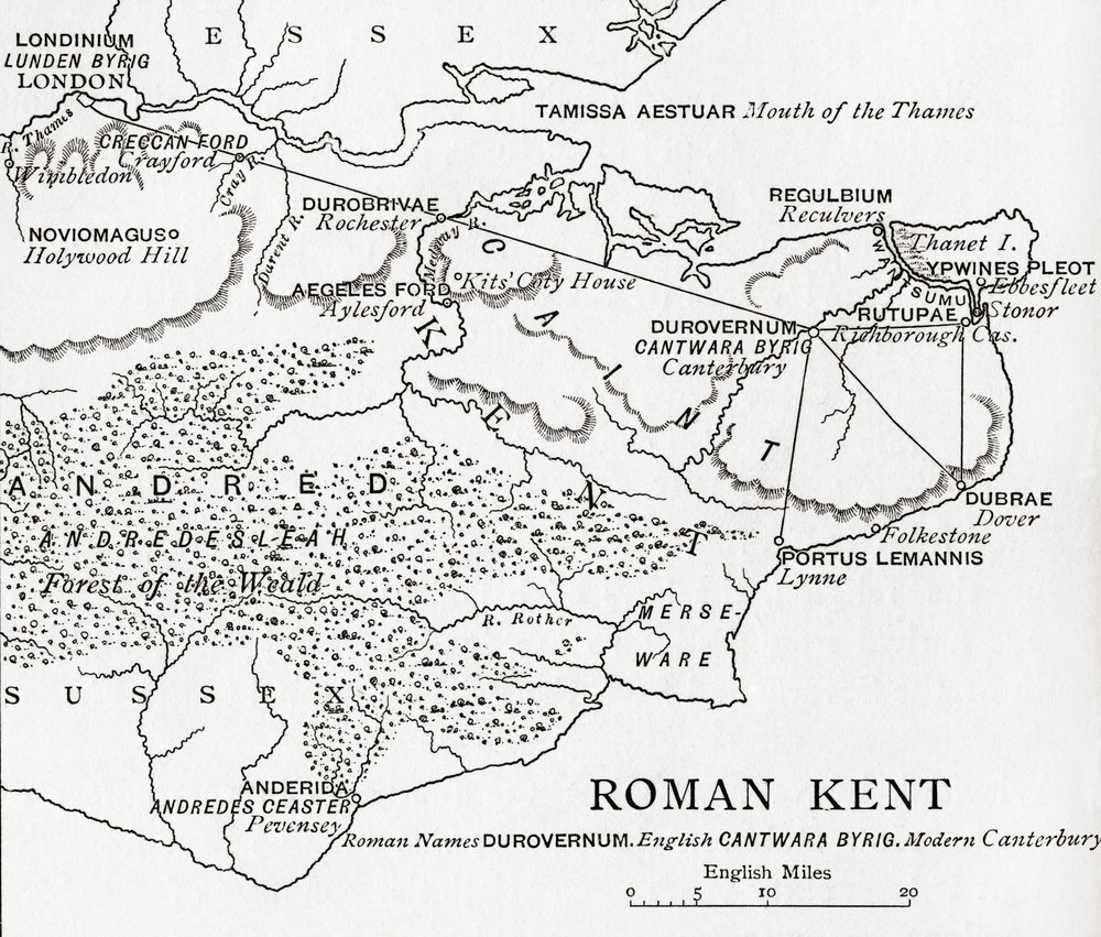 Map of Roman Kent, England, from 'A Short History of the English People ...