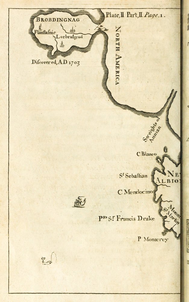 Map showing location of Brobdingnag from first edition of Gulliver's ...
