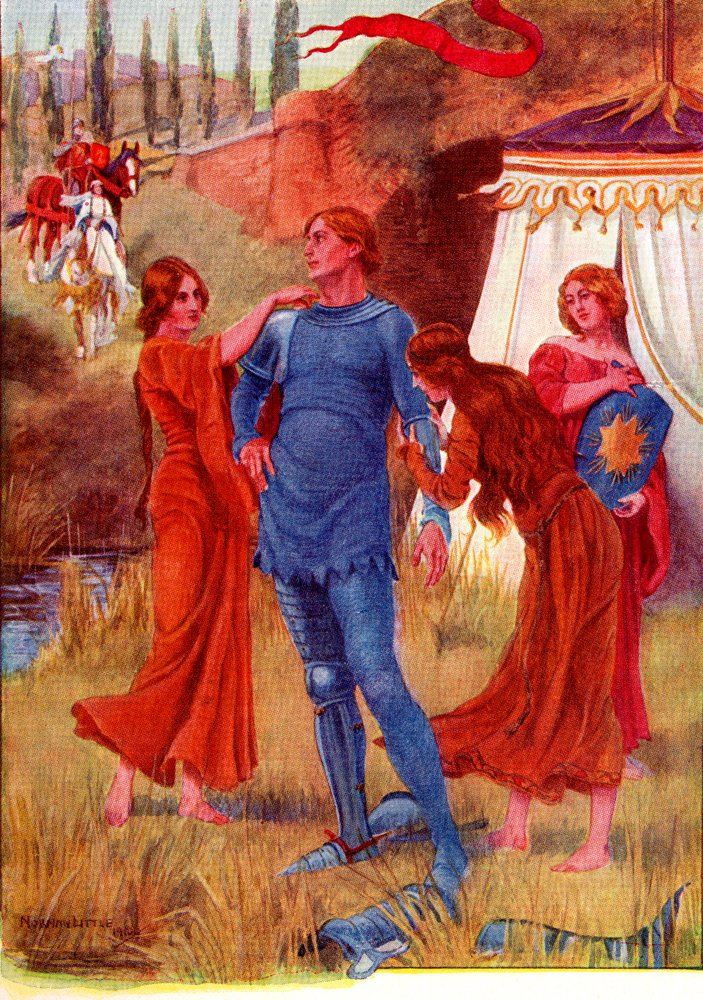 Medieval Knight, Morning Star Being Readied for Battle