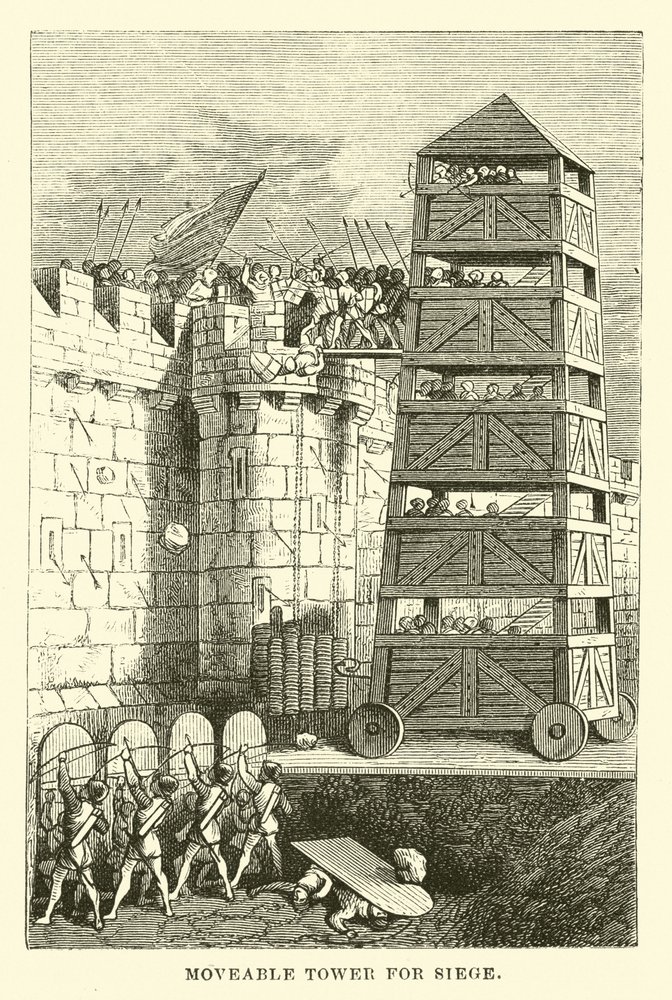 Moveable tower for Siege by English School: Fine art print