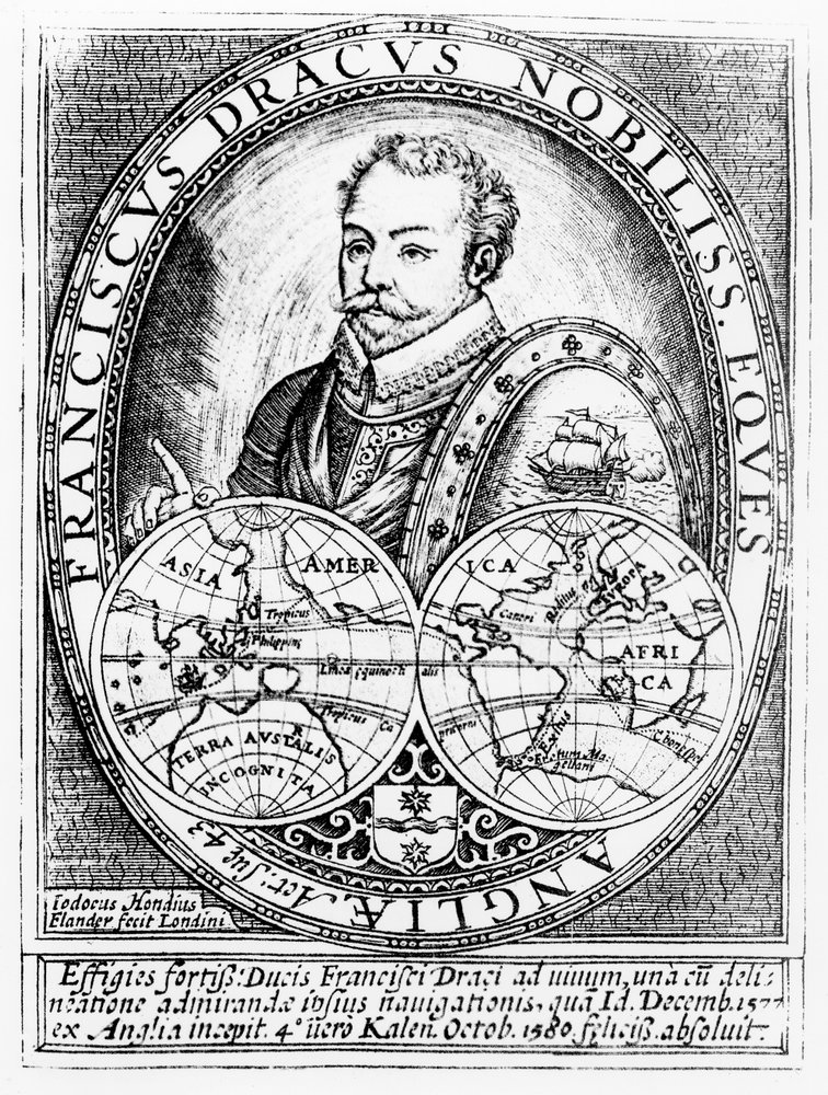 Portrait of Sir Francis Drake at the Age of 43, engraved by Jodocus Hondius
