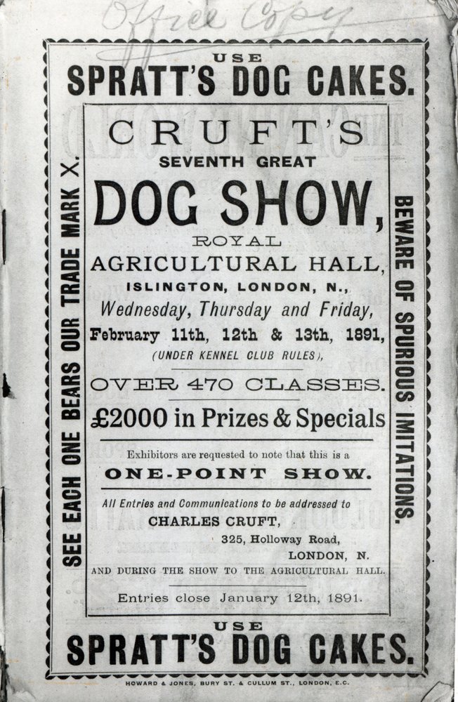 Poster Advertising Cruft's Dog Show at the Royal Agricultural Hall in ...