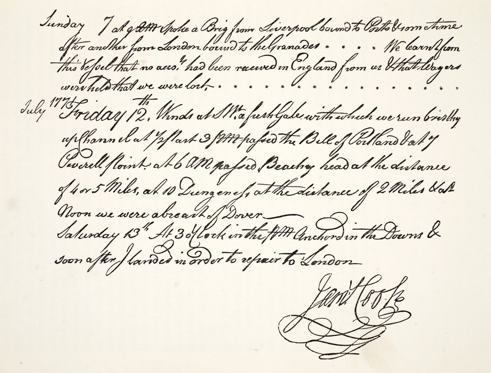 The handwriting of James Cook, July 1771 by English School