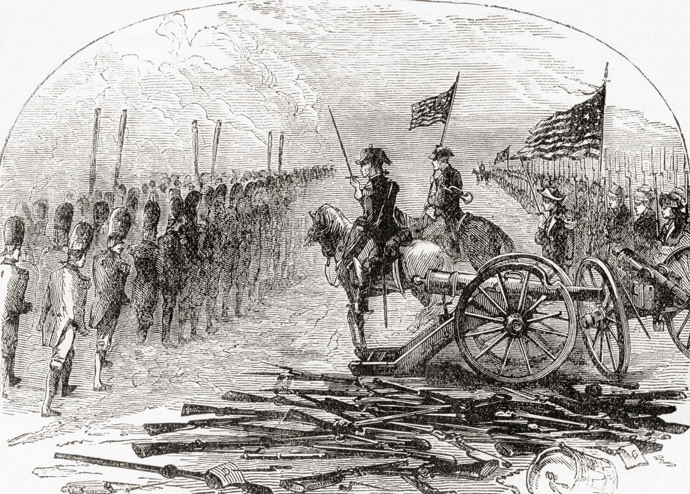 The surrender of General Burgoyne after the Second Battle of Saratoga