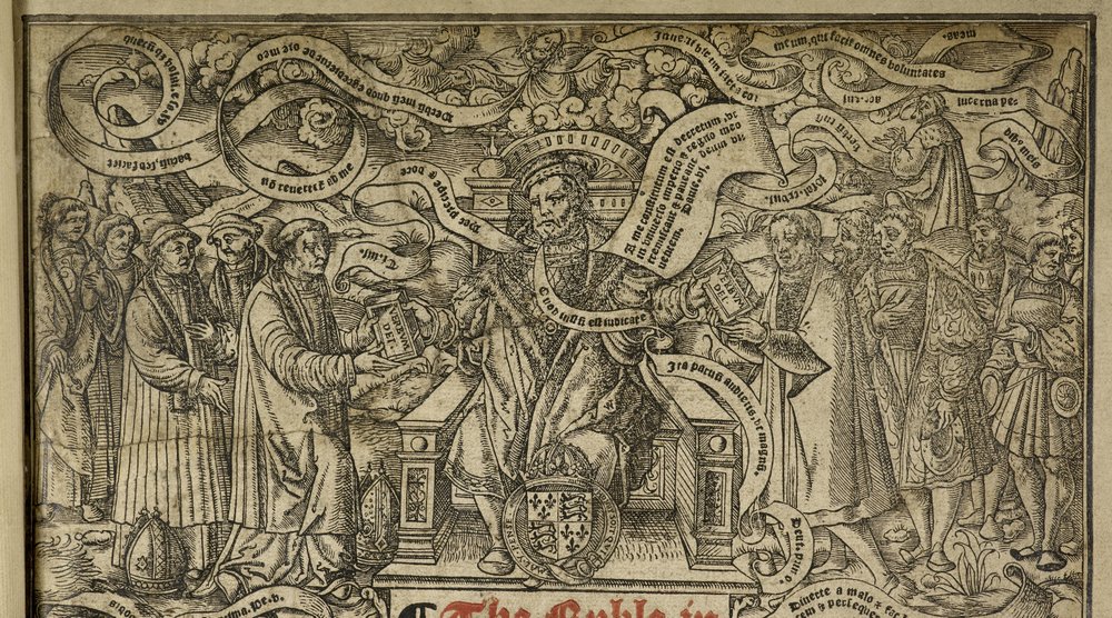 Title page detail depicting 'King Henry VIII Enthroned', from the ...