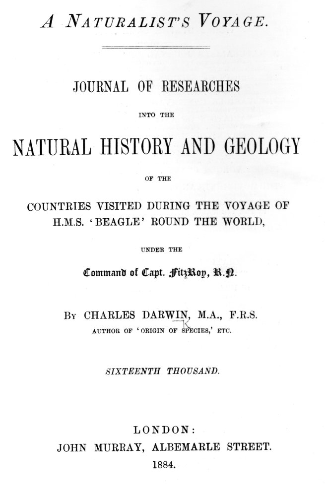 Title Page to A Naturalist's Voyage Around the World by Charles Darwin ...
