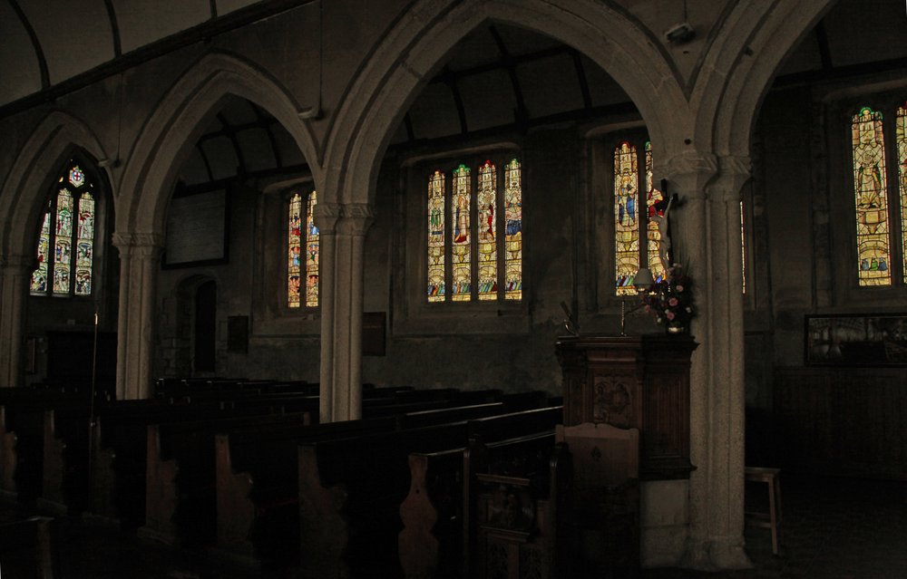 Window depicting a view of the north aisle with fifteenth century ...