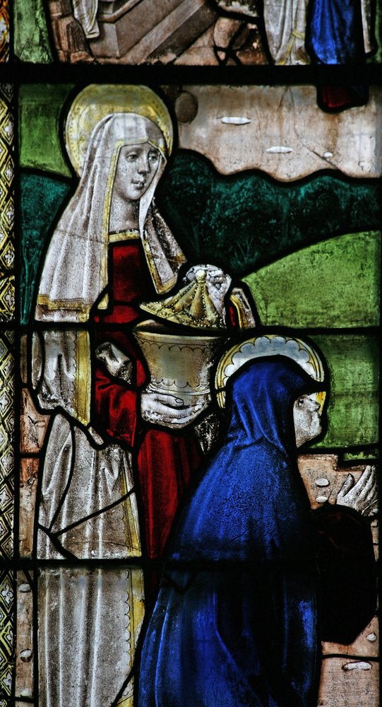 Window s3 depicting a Resurrection scene: the Holy Women at the Tomb