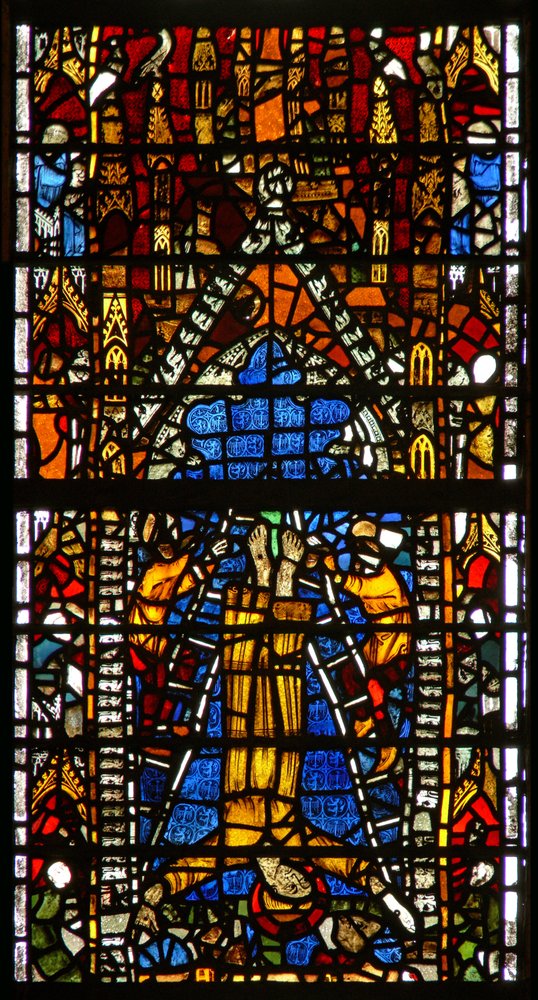 Window w38 depicting the crucifixion of St Peter