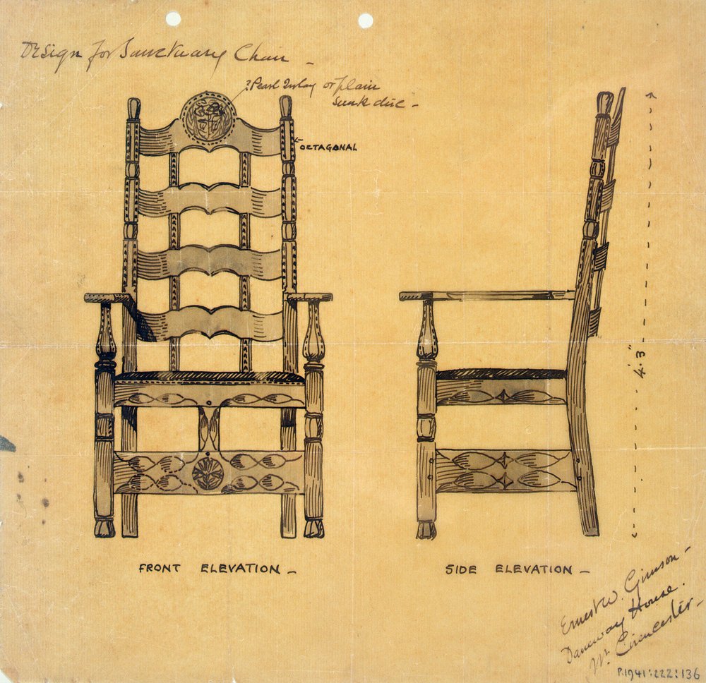 Design for Sanctuary Chair by Ernest William Gimson